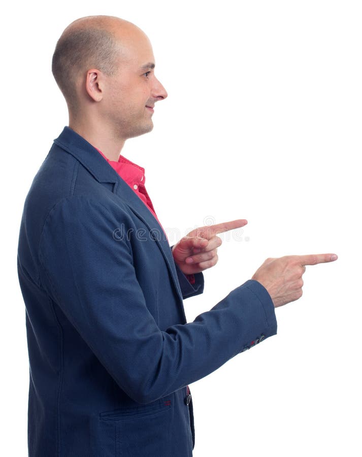 Profilo Dell'uomo Calvo Che Indica Dito Fotografia Stock - Immagine di ...