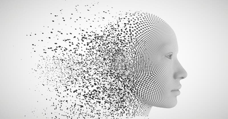 Human Head Dispersing and Disintegrating into Particles. Stock Vector ...