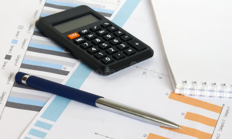 Profit Bar Chart, Pen, Notepad and Calculator Stock Image - Image of ...