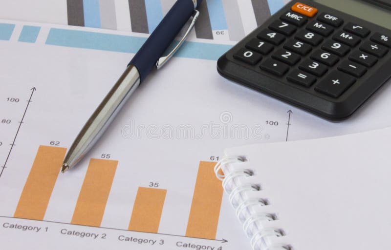 Profit Bar Chart, Pen, Notepad and Calculator Stock Photo - Image of ...