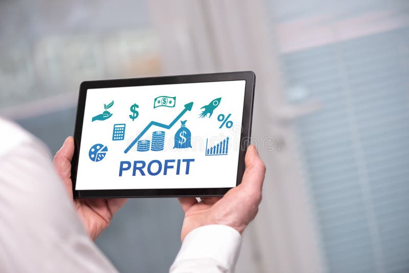 Profit concept on a tablet stock photo. Image of finance - 218608032