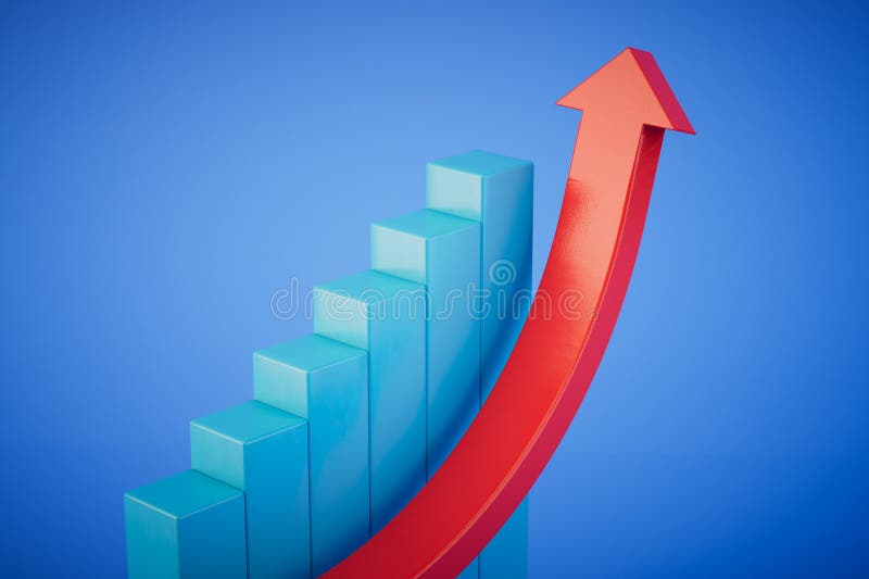 Profit Growth Chart. a Graph with a Red Up Arrow on a Blue Background ...