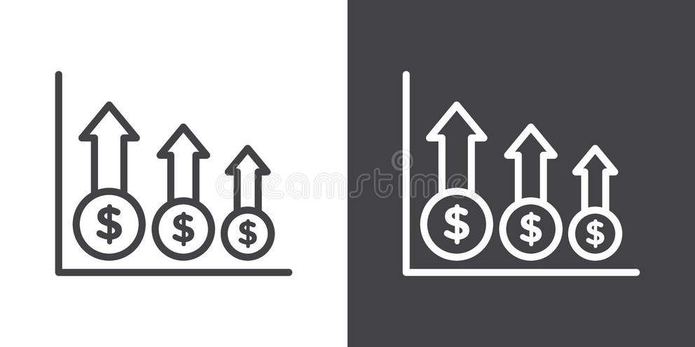 Profit Growth Icon Flat Vector Set Outline Stock Vector - Illustration ...