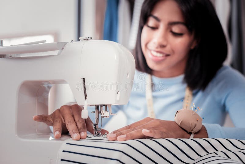 Close Up of Sewing Machine Being Used by Skilled Tailor Stock Image ...