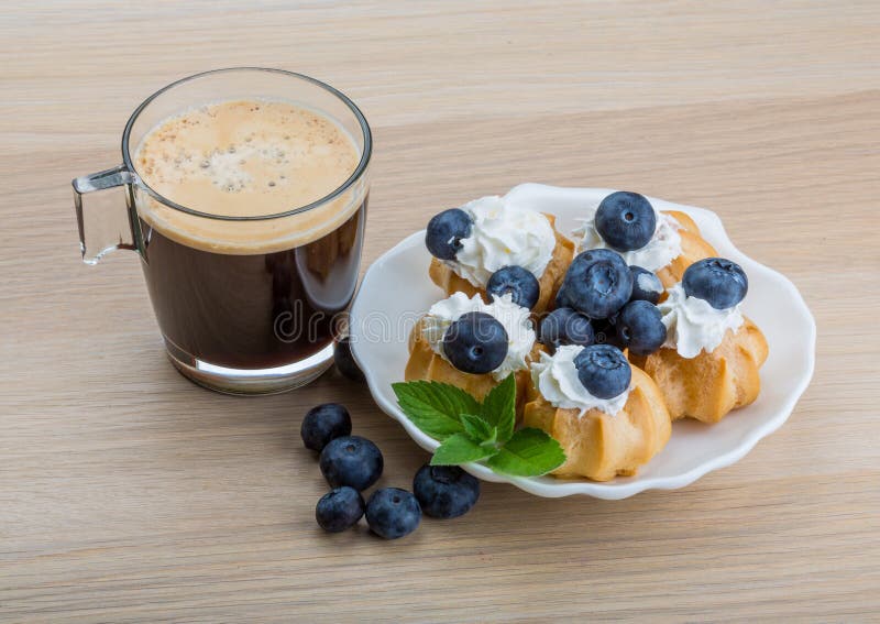 Cup Coffee Profiteroles Blueberries Stock Photos - Free & Royalty-Free ...