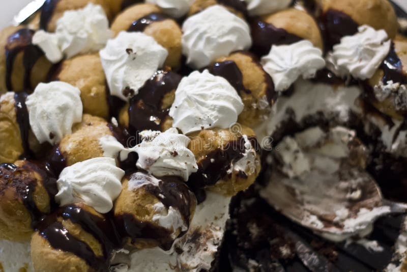 Profiterole cake stock image. Image of homemade, cuisine - 98942453