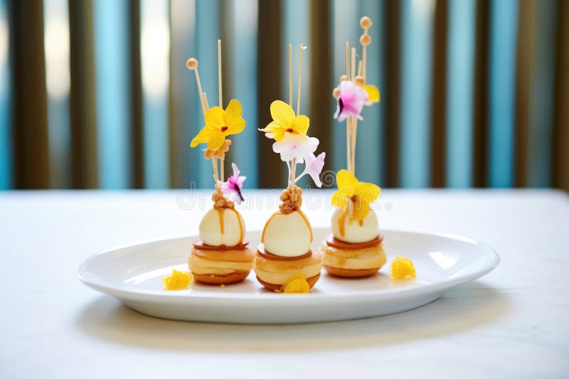 Profiteroles Arranged in Pyramid Shape on Cake Stand Stock Illustration ...