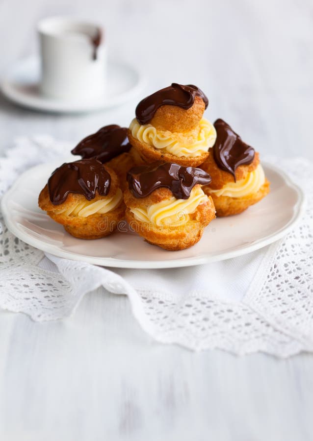 Profiteroles with Chocolate Sauce Stock Photo - Image of white, dish ...
