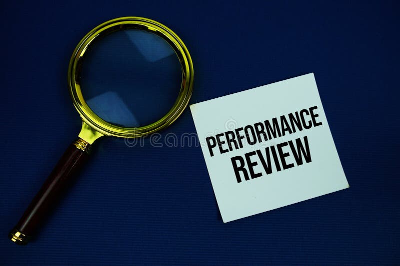 Performance Review Text on Speech Bubble with Magnifying Glass Top View ...