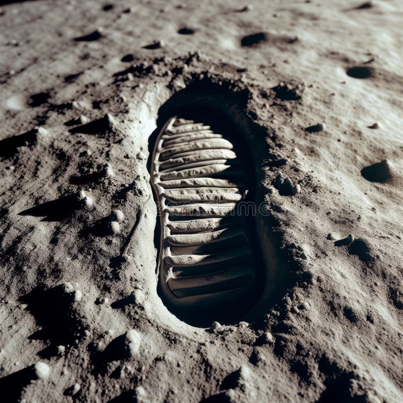 Footprint Impression Left on the Moon Surface Stock Illustration ...