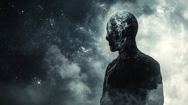 A Profound Silhouette Figure Set Against a Cosmic Background Filled ...