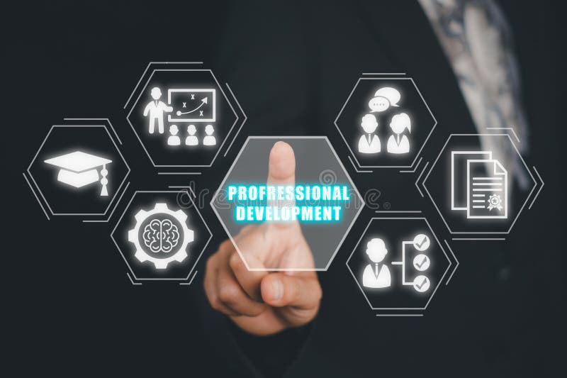 Business Person Hand Touching Profressional Development Icon on Virtual ...