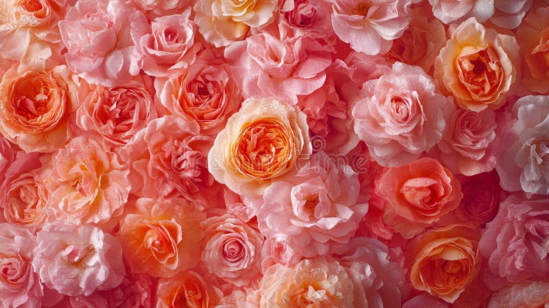 A Profusion of Pink and Orange Roses Blooming Together Stock ...