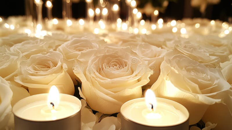 A Profusion of White Roses and Candles Stock Illustration ...