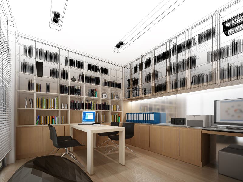 Progettazione Di Schizzo Della Stanza Di Studio Illustrazione di Stock ...