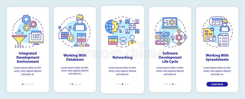 Program Building Skills Onboarding Mobile App Screen Stock Vector