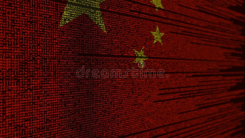 Program Code and Flag of China. Chinese Digital Technology or ...
