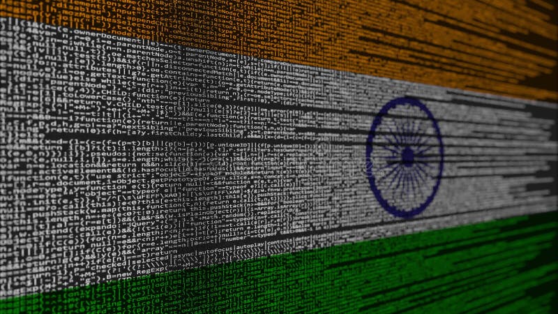Program Code and Flag of India. Indian Digital Technology or Programming Related Loopable ...