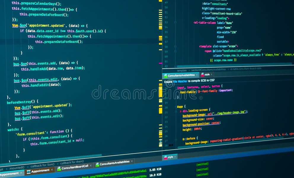 Program Code Javascript, HTML, CSS of Site. Web Development. Programmer Workflow. Source Code ...