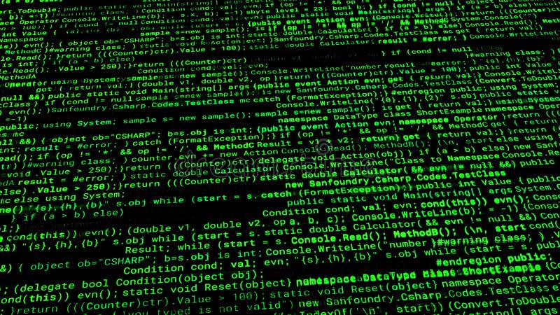 Program Code of Matrix on Black Background. Animation. Green Text from ...