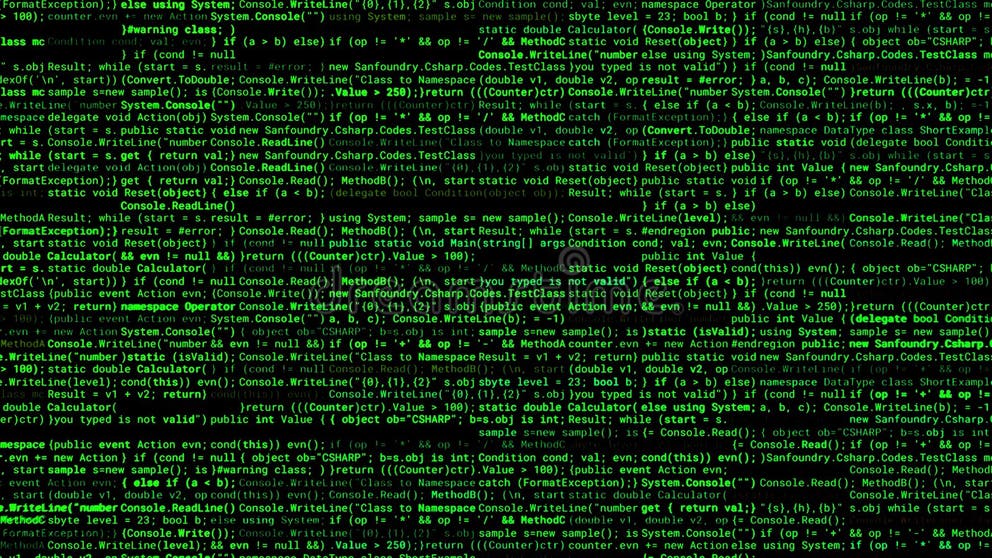 Program Code of Matrix on Black Background. Animation. Green Text from ...