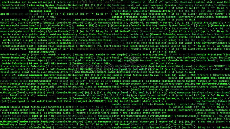 Program Code of Matrix on Black Background. Animation. Green Text from ...