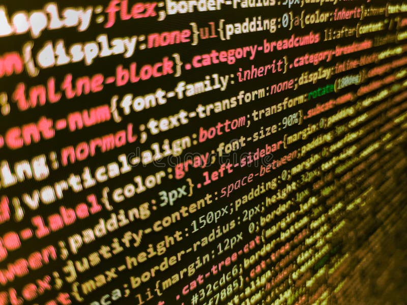 Program Code Php Html Css Of Site Developer Working On Source Codes On Computer At Office Stock