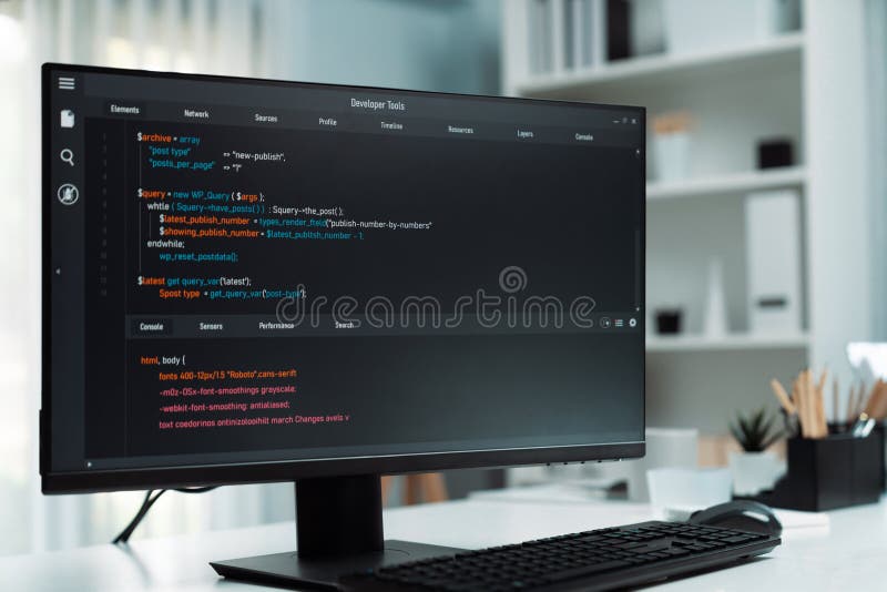 Program Coding Showing on Pc Monitor Standing on Desk Working. Postulate. Stock Image - Image of ...