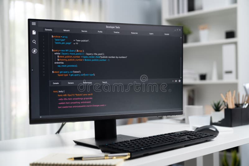 Program Coding Showing on Pc Monitor Standing on Desk Working. Postulate. Stock Image - Image of ...