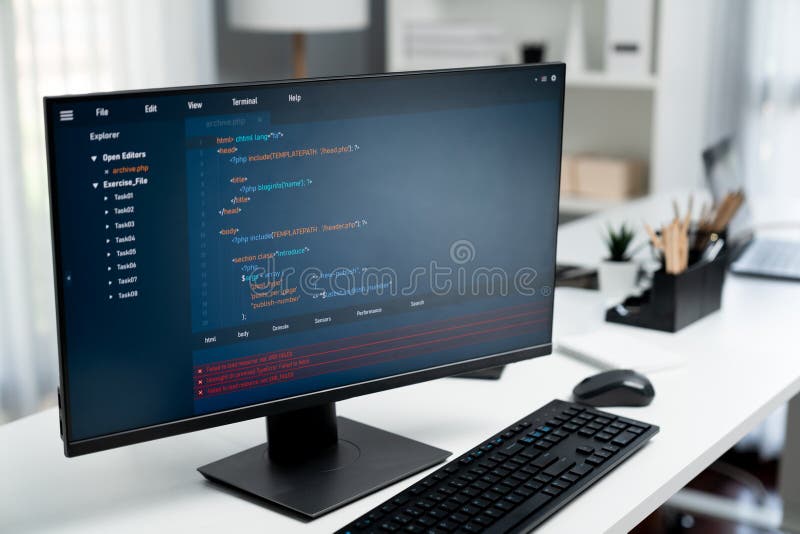Program Coding Showing on Pc Monitor Standing on Desk Working. Postulate. Stock Image - Image of ...