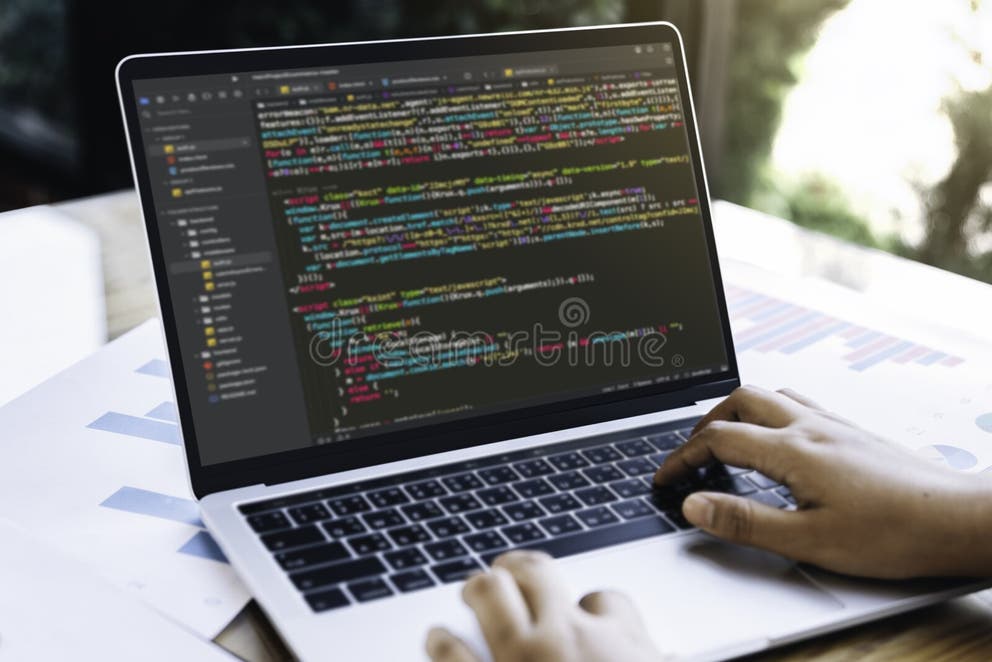 Program Coding Strokes on Laptop Stock Image - Image of program ...