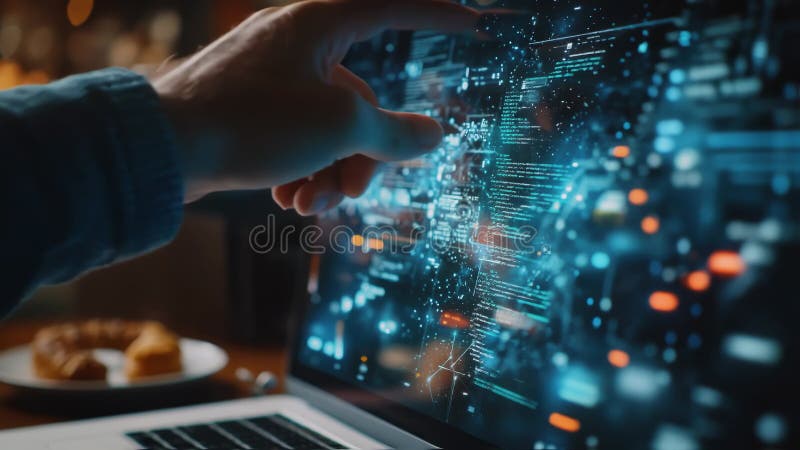 Software Engineer Browsing Futuristic Augmented Reality Interface on Laptop Stock Footage ...