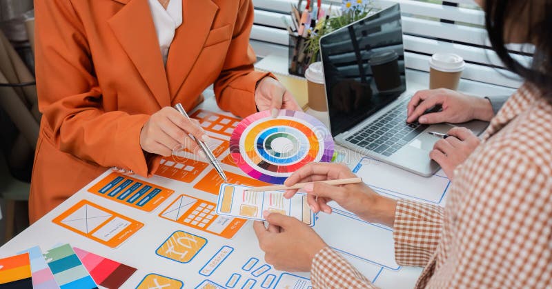 Program Developer Team Collaborates on UXUI Design in Modern Office ...