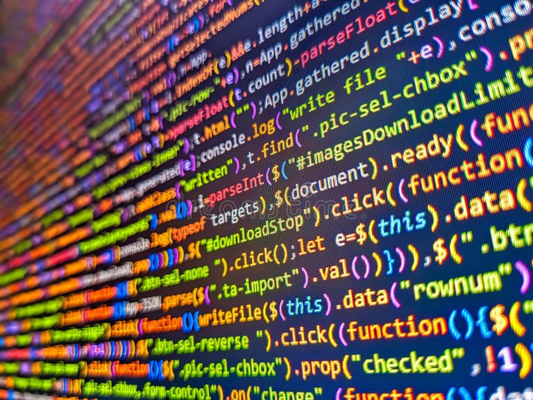 Program Development Concept. Abstract Modern Virtual Computer Script. Big Data Database App ...