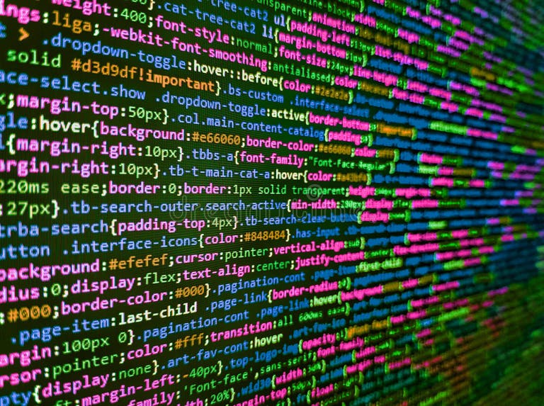 Program Development Concept. Javascript Code in Bracket Software Stock ...