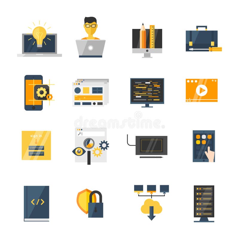 Program Development Flat Colored Icon Set Stock Illustrations – 85 Program Development Flat ...