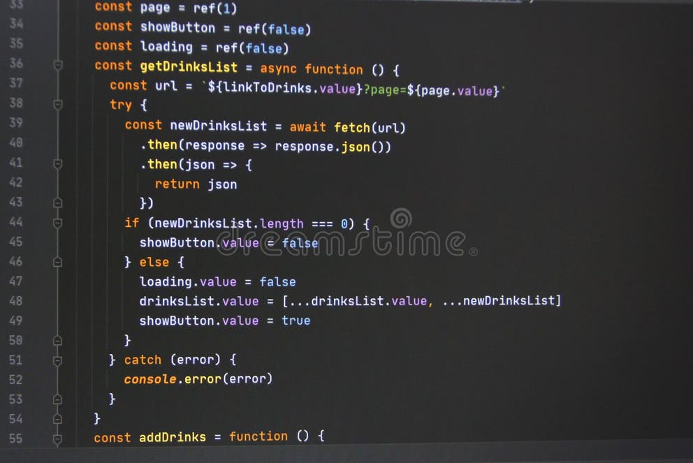 The Program Javascript Code on the Computer Black Screen. the Concept ...