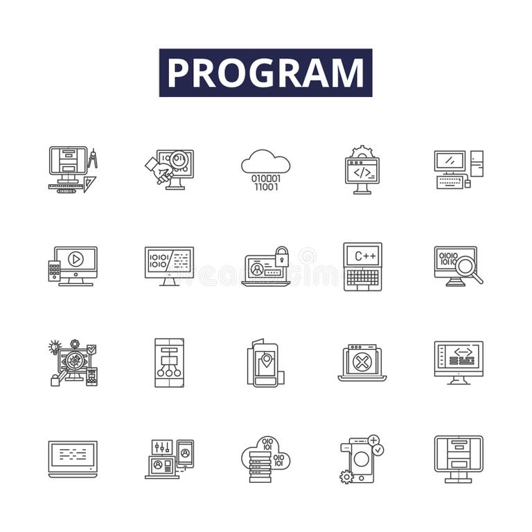 Program Line Vector Icons And Signs Script Compile Run Execute