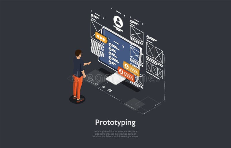 Program Prototyping Process Concept Design. Cartoon 3D Style, Vector ...