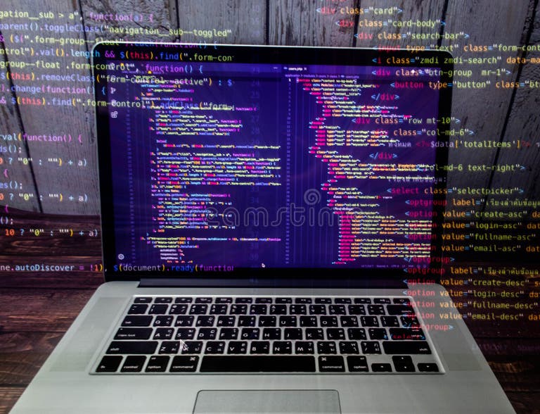 Program Source Code that is Ejected from the Laptop Screen Editorial ...