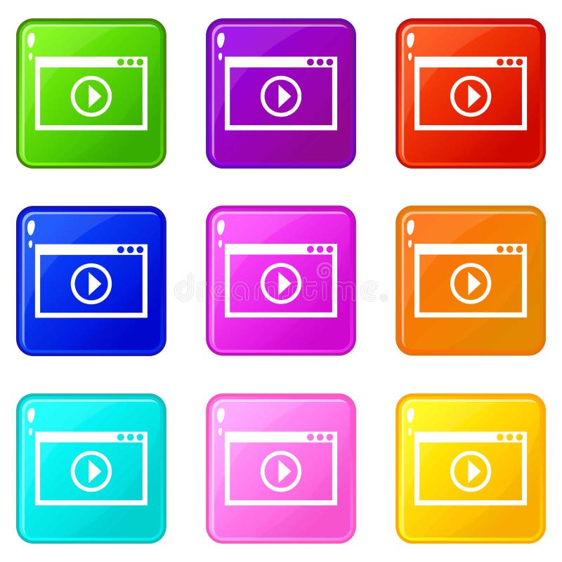 Program for Video Playback Icons 9 Set Stock Vector - Illustration of ...