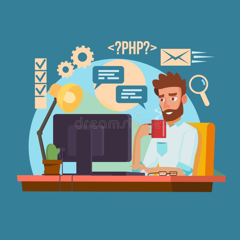 Programador Man Vector Programador Profesional Clásico Man Coding ...