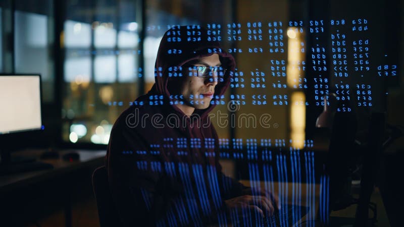 Programer Checking Computer Code Data Hologram Closeup. Developer Working Late Stock Video ...