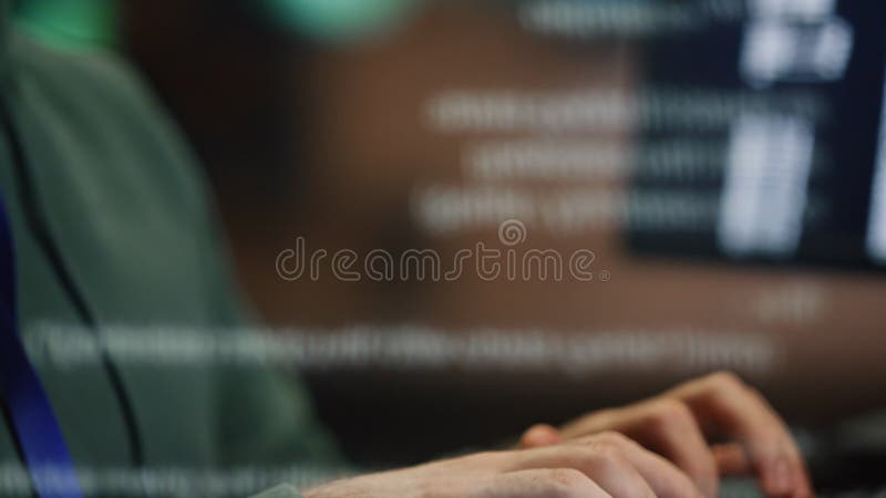 Programer Hands Typing Keyboard Working Computer In Data Reflection