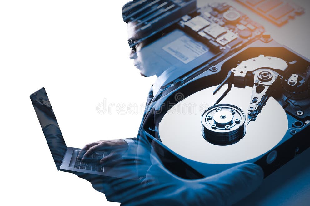 The Programer Image Overlay with the Hard Drive Image Stock Photo ...