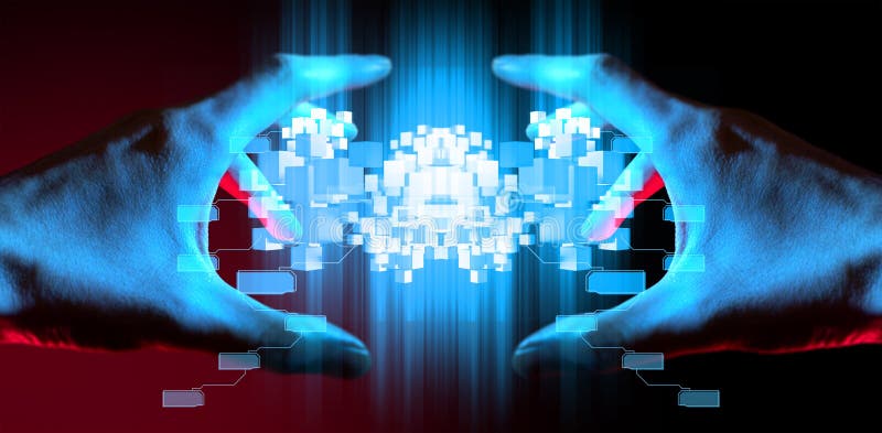 Programer People or Businessman Hand Touching Interactive To Hologram ...