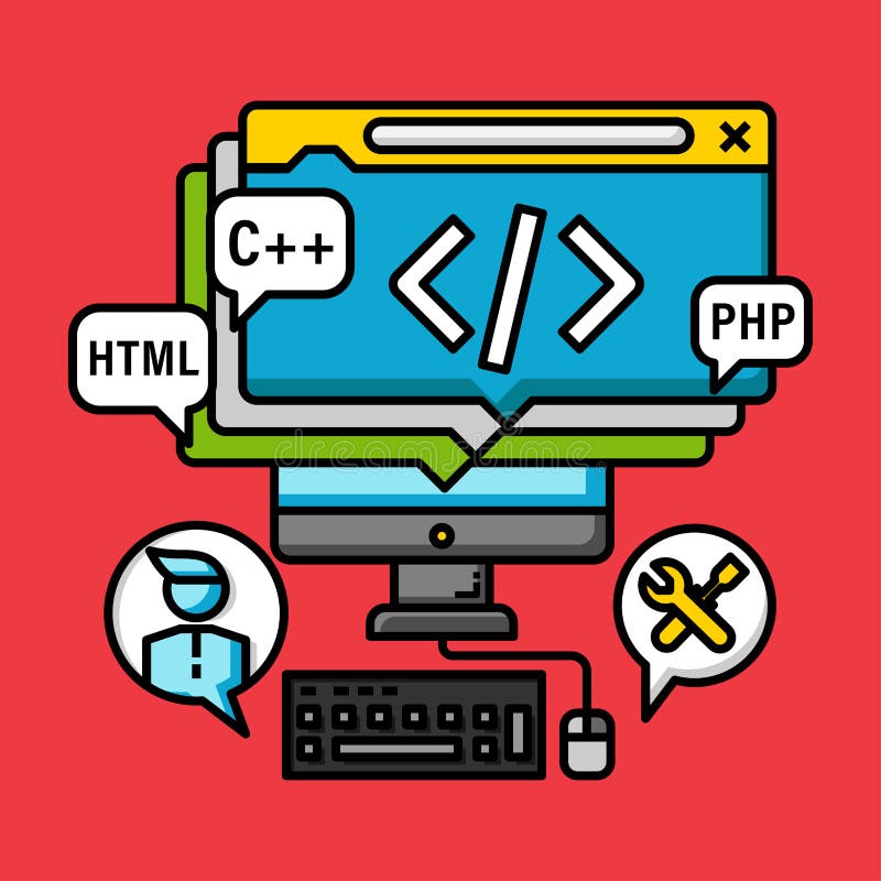 Programing Coding Concept Developer Script Connection Stock Vector Illustration Of User