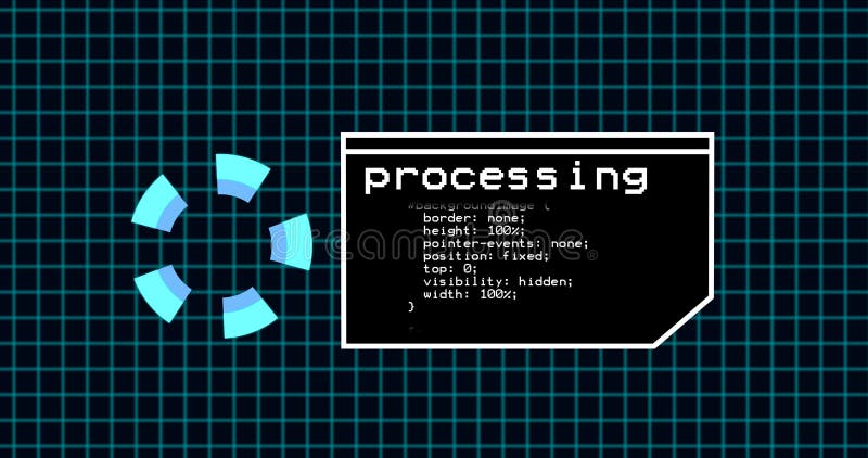 Programing Coding Process On Terminal Control Panel Data Processing Panel With Grid Line Over