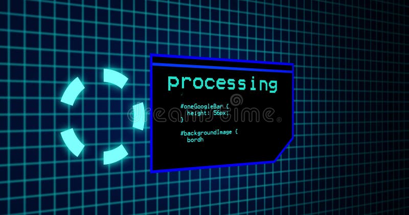 Programing Coding Process On Terminal Control Panel Data Processing Panel With Grid Line Stock