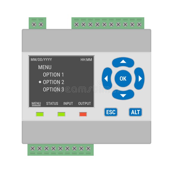 Programmable Logic Controller with a Display, Indicator Lights and Blue ...